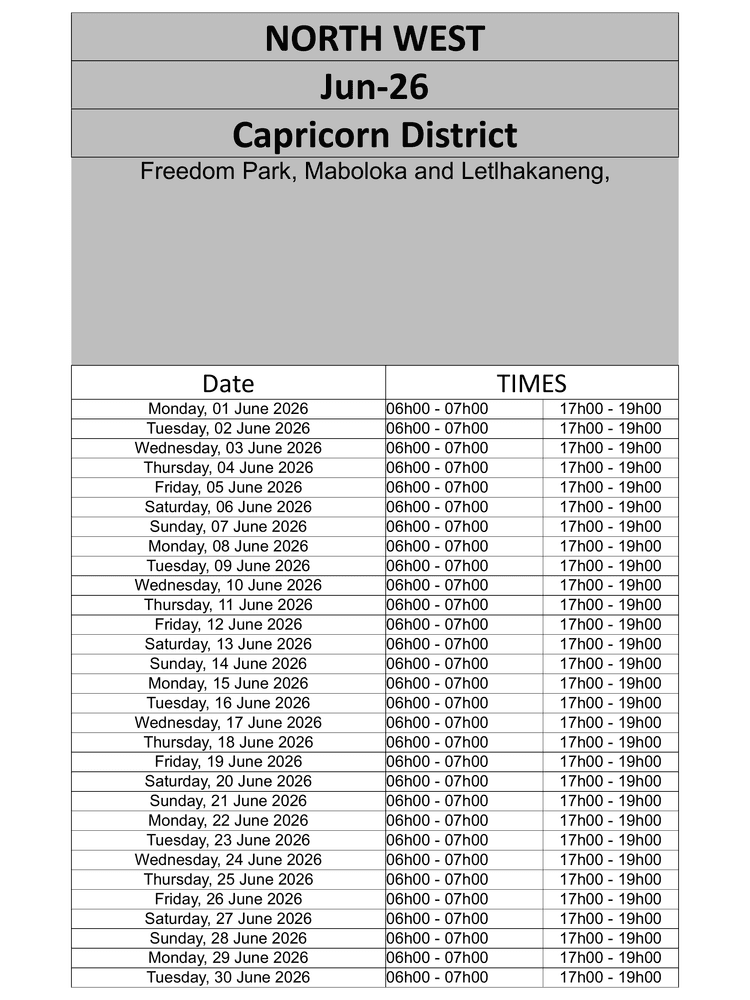 North West Load Reduction Schedule July 2026 - Areas, Times & Today's ...
